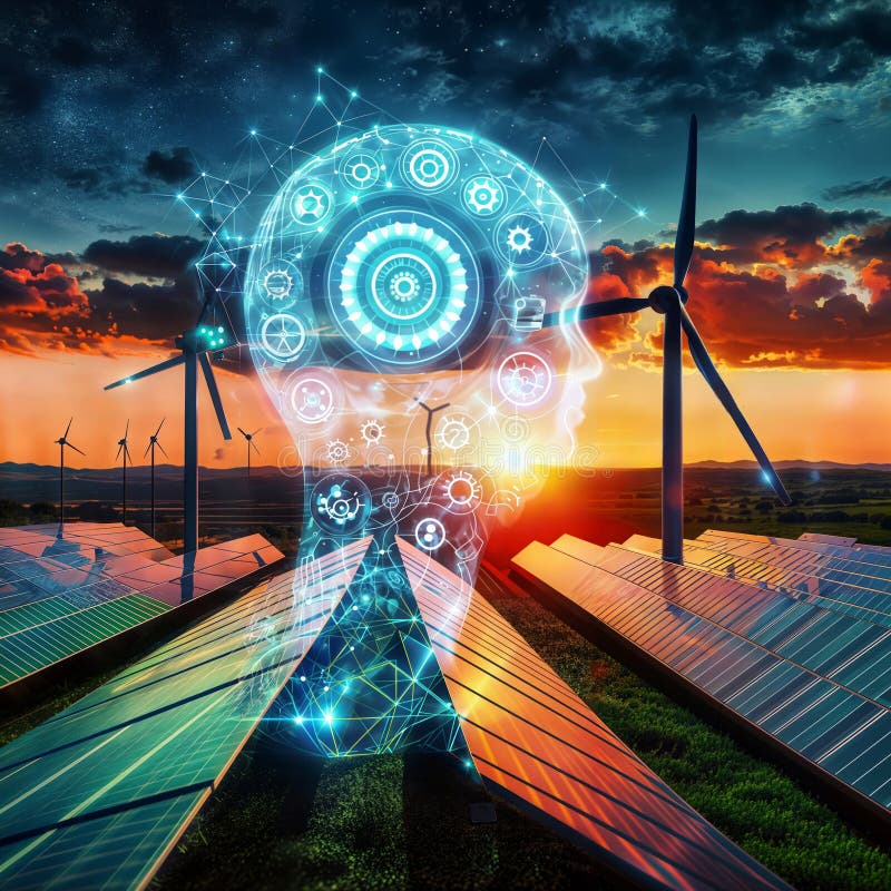 Conceptual Image with Artificial Intelligence Made of Solar Panels and ...