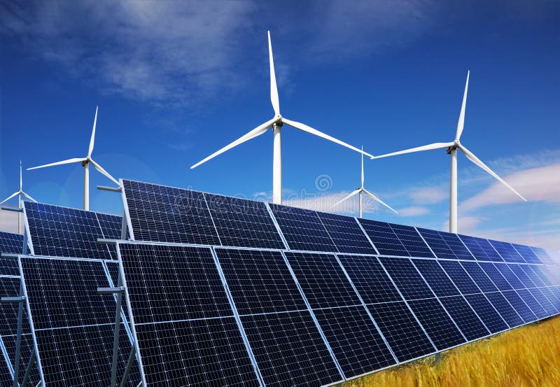 Solar Panels and Wind Turbines Installed. Alternative Energy Source ...