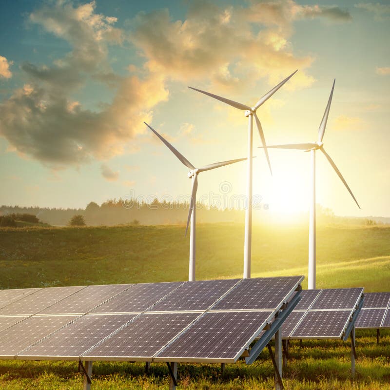 Solar Panels and Wind Turbines Stock Image - Image of global, mill ...