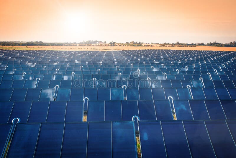 Solar park in the sunrise stock image. Image of ecology - 59137881