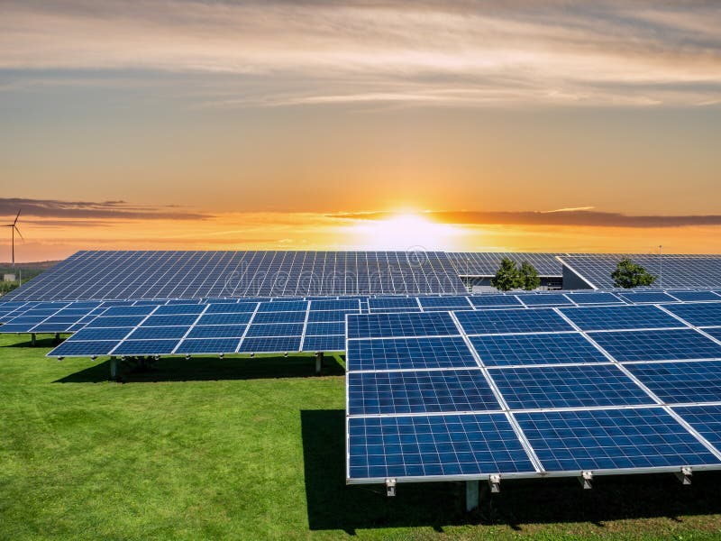Solar park at a sunset stock image. Image of electricity - 247174451