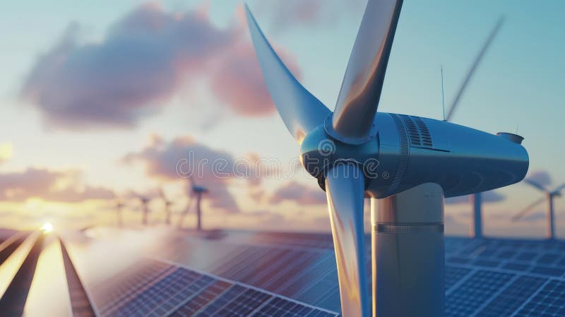 Solar Photovoltaic Panel Plant and Wind Turbines Stock Photo - Image of ...