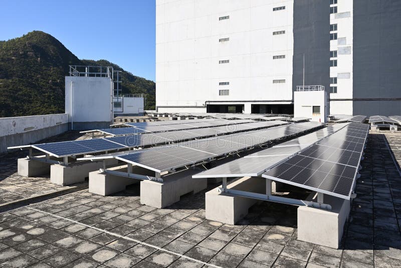 A Solar Photovoltaic System Array on a Rooftop in Hong Kong Stock Image ...