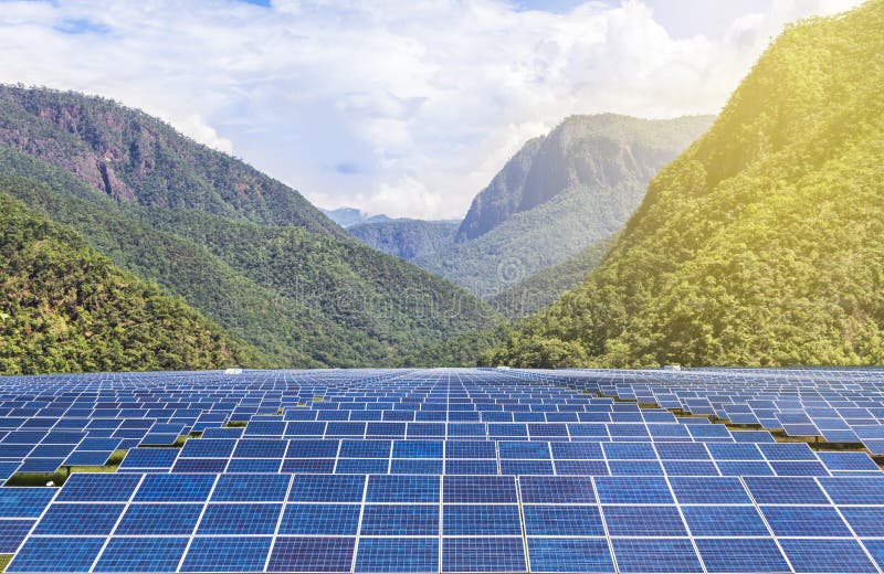 Solar Photovoltaics Panels with Mountains Background Stock Image ...
