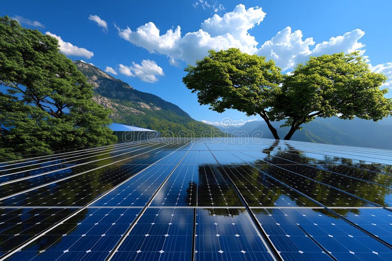 Solar Power Solar Arrays, Reflection, and Bright Shown in a Bright ...