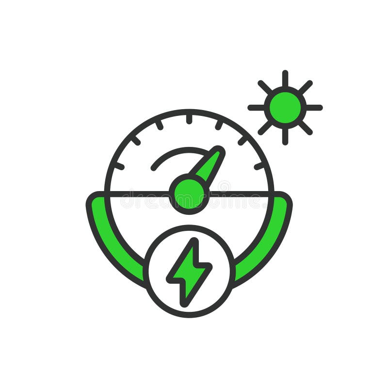 Solar Power Indicator Icon in Line Design Green. Power, Indicator, Sun ...