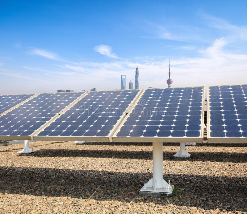 Solar Power with Modern City Background Stock Image - Image of electric ...