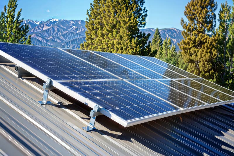 Mountain Solar: Rooftop Panels with Mountain Backdrop, Generative Ai ...