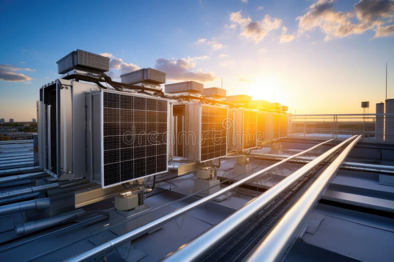 Solar Power Panels and HVAC Systems with Automation Stock Image - Image ...