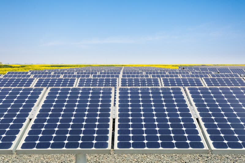 Solar Panels Over Spring Landscape Stock Photo - Image of renewable ...