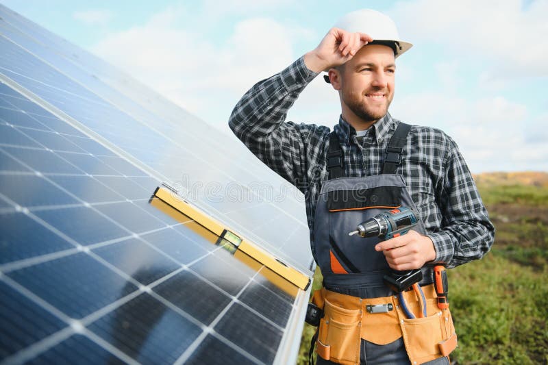 Solar Power Plant Worker Checks the Condition of the Panels Stock Photo ...