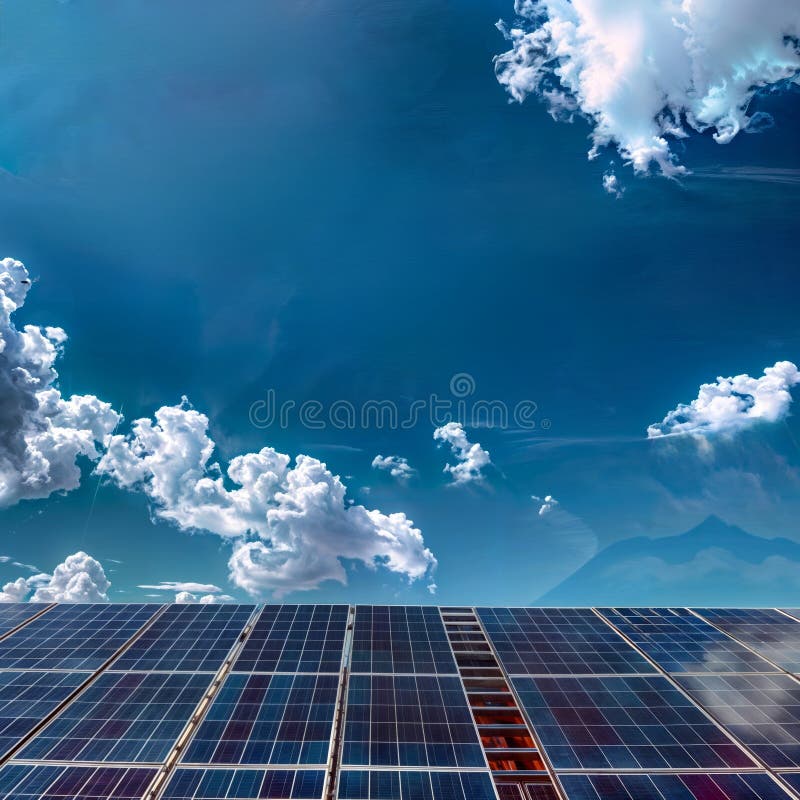 Solar Power Sky: Blue Sky with Clouds Above Solar Panel Array ...