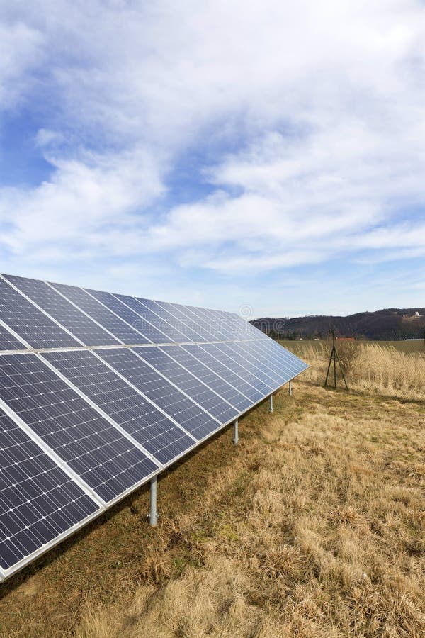 Solar Power Station on the Early Spring Meadow Stock Photo - Image of ...
