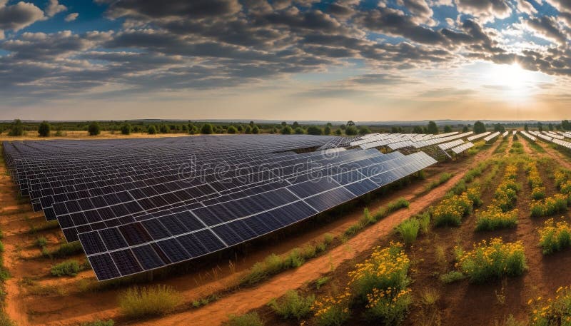 Solar Power Station Solar Panels on the Field Stock Illustration ...