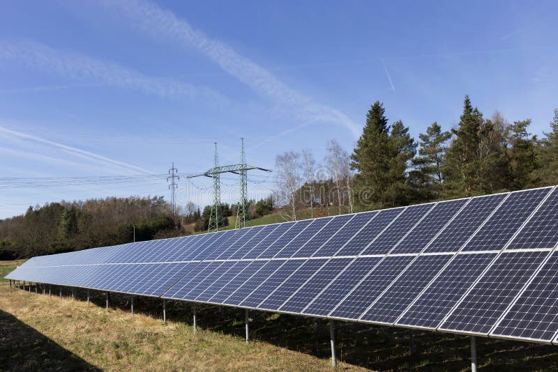 Solar Power Station in the Spring Nature with Blue Sky Stock Photo ...
