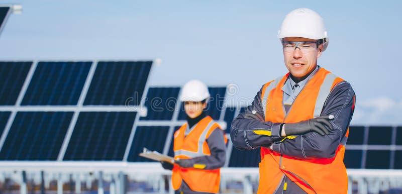 Solar power station worker stock image. Image of panel - 110723569