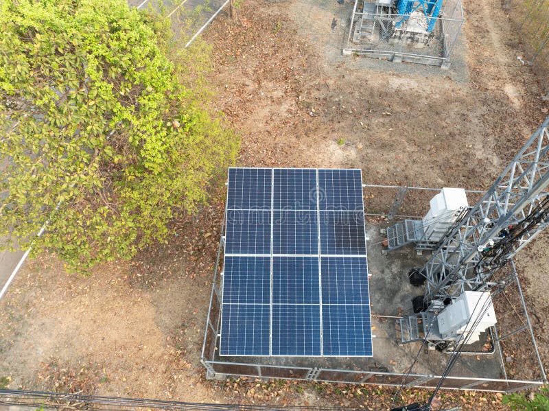 Solar Power System for Communication Tower in Rural Stock Photo - Image ...