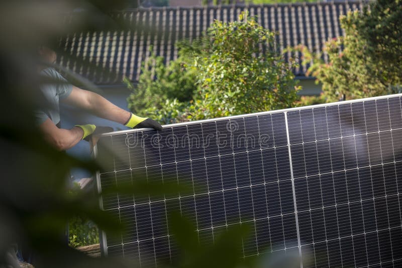 Solar Power Technology. Installation of Energy Light Modules in a ...