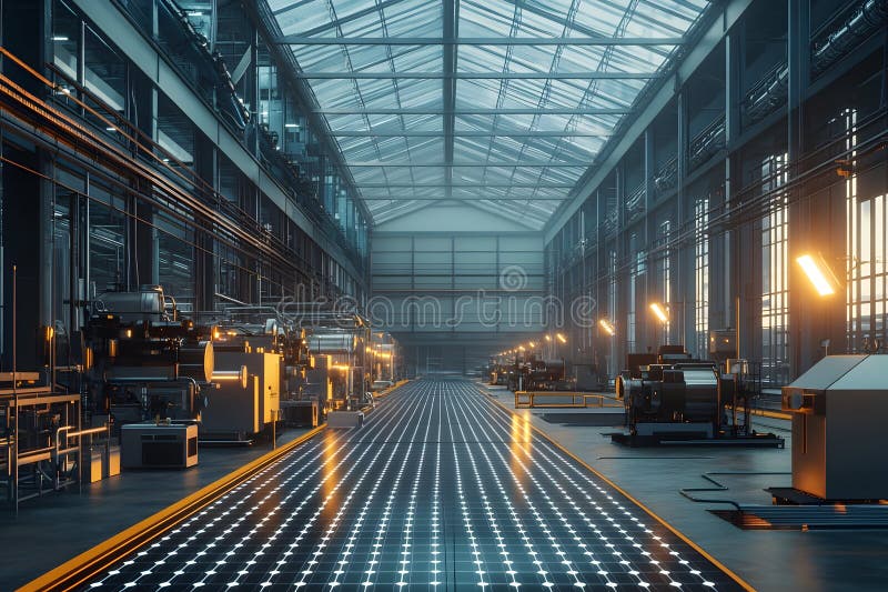 Solar-powered Advanced Industrial Factory Interior with Illuminated ...