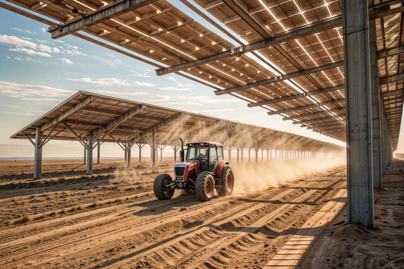 Farming with Solar: Tractor Under Solar Panel Structure, Generative Ai ...