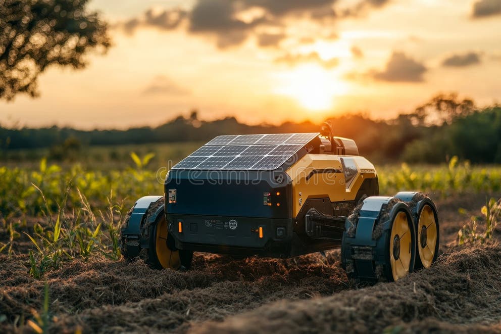 A Solar-powered Agriculture Robot Working in the Field. Generative AI. Stock Illustration ...