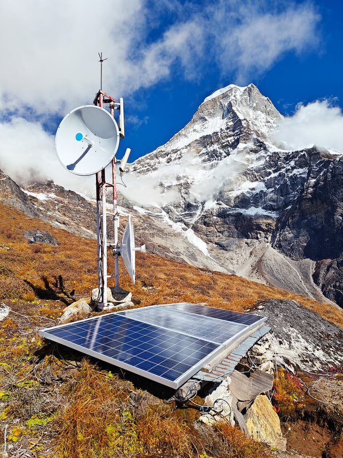 Solar-powered Antenna in Himalaya Mountains. Nepal Stock Image - Image ...