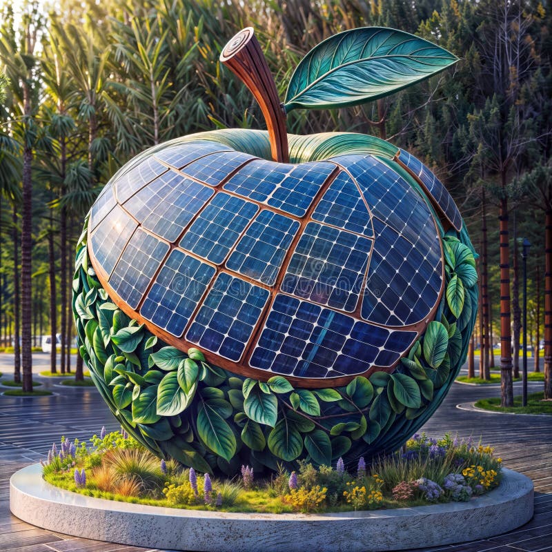 Solar Powered Apple: Park Eco-Display, Generative Ai Stock Illustration ...