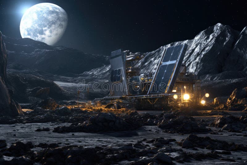 Solar-powered Asteroid Mining Machine in Action Stock Image - Image of ...