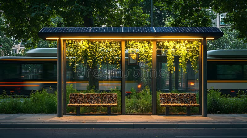 Solar-Powered Bus Stop with Modern Seating Design Stock Illustration ...