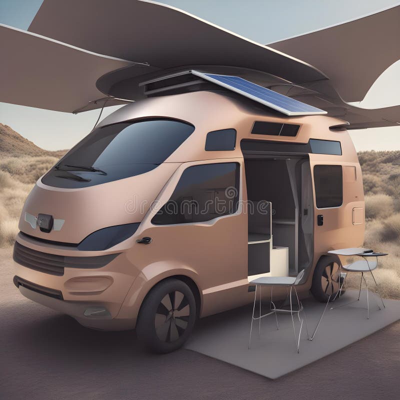 A Solar-powered Camper Van Designed for Eco-conscious Nomads Stock Illustration - Illustration ...