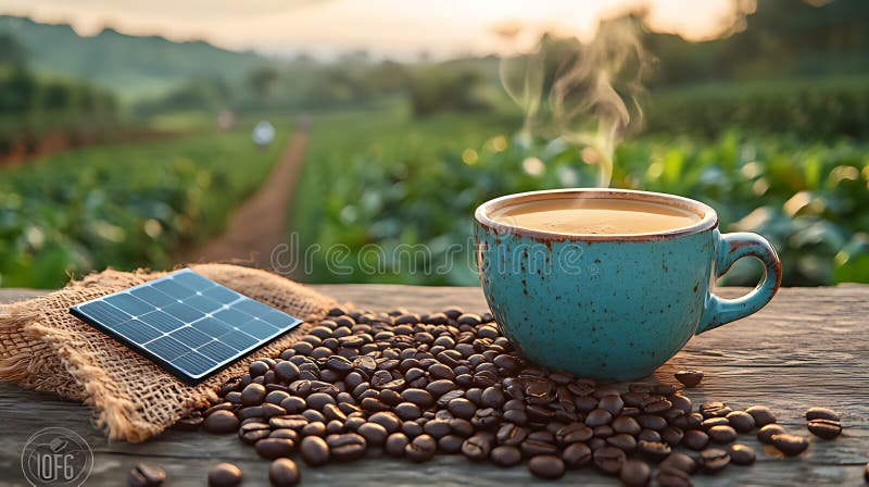 Solar-powered Coffee, Farm Sunrise, Energy Stock Illustration ...