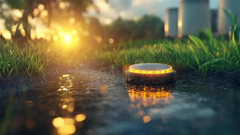 A Solar-powered Device on Grass Illuminated by Sunlight in the Late ...