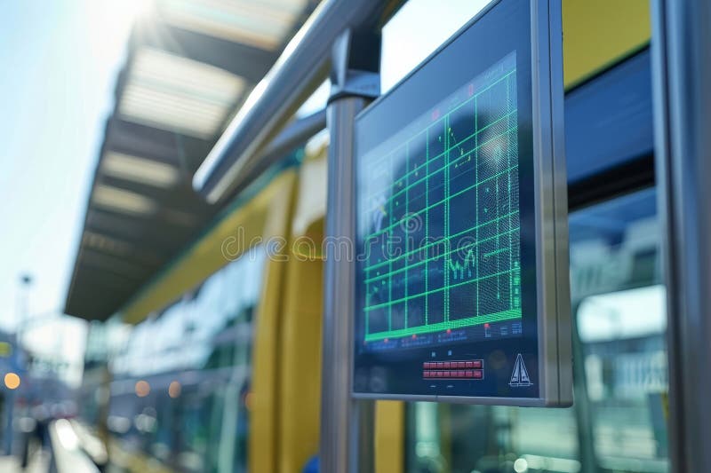 Solar-powered Digital Display Panel at a Modern Train Station Stock ...