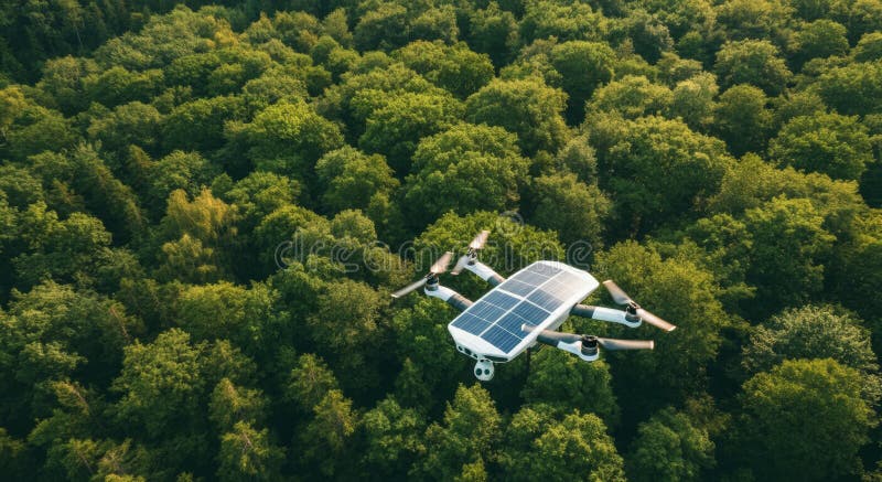 Solar-powered Drone Flying Over Lush Green Forest Canopy at Sunrise ...