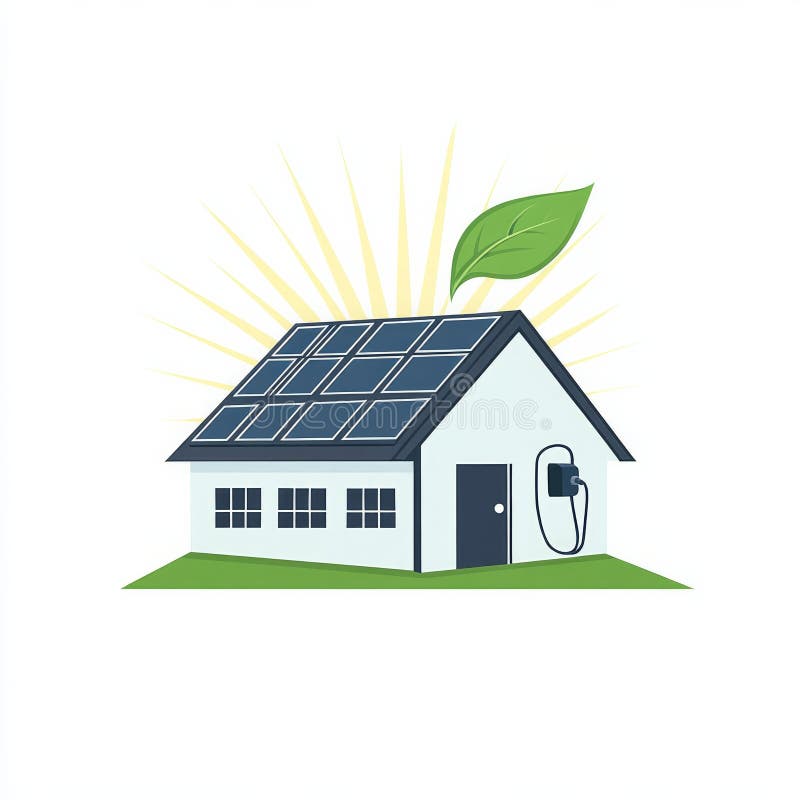 Solar-powered Eco-friendly House with Solar Panels and Green Leaf Stock ...