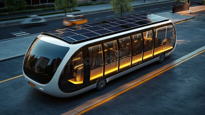 A Solar-powered Electric Bus Picking Up Passengers in an Eco-friendly ...