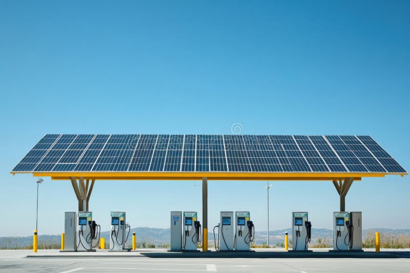 Solar Powered EV Charging Station Features Rooftop Solar Panels Under a ...