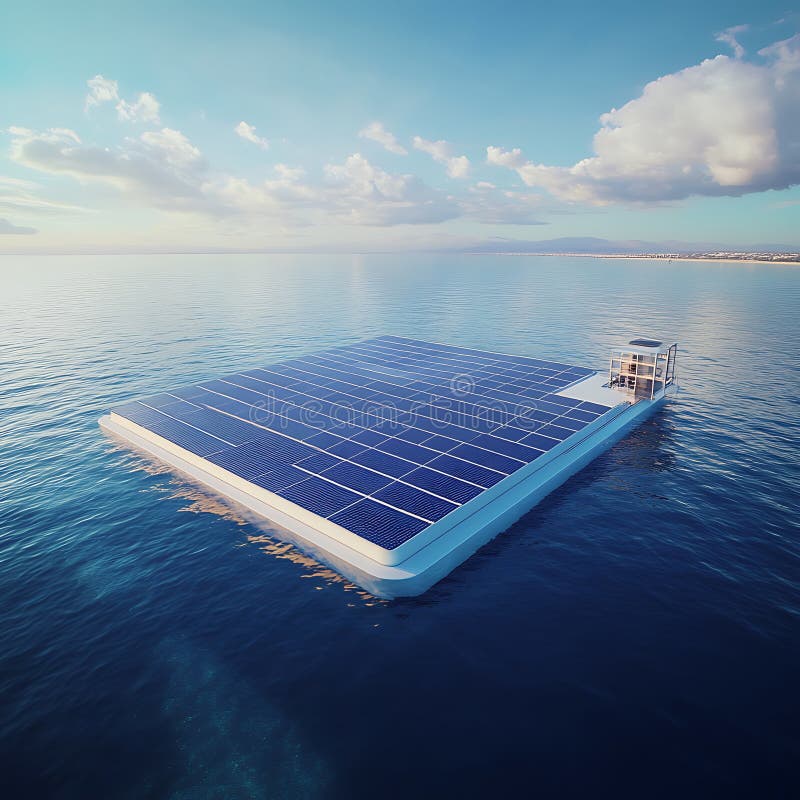 SolarPowered Floating Platform on the Ocean Surface Stock Illustration ...
