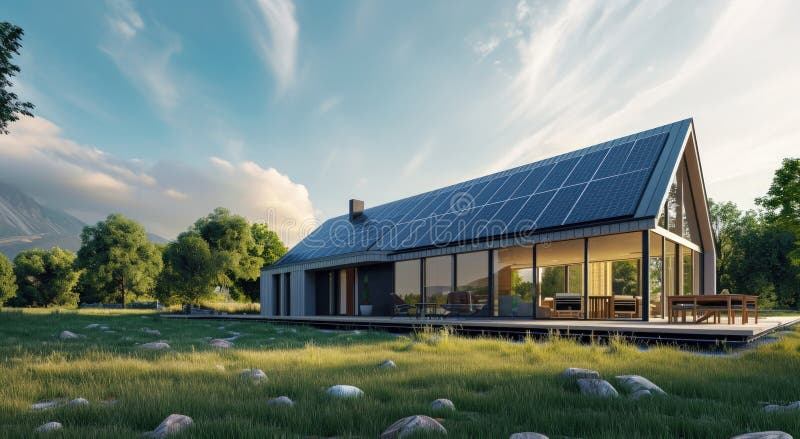 An Solar Powered Home on the Back of a Residential Property Stock Image ...