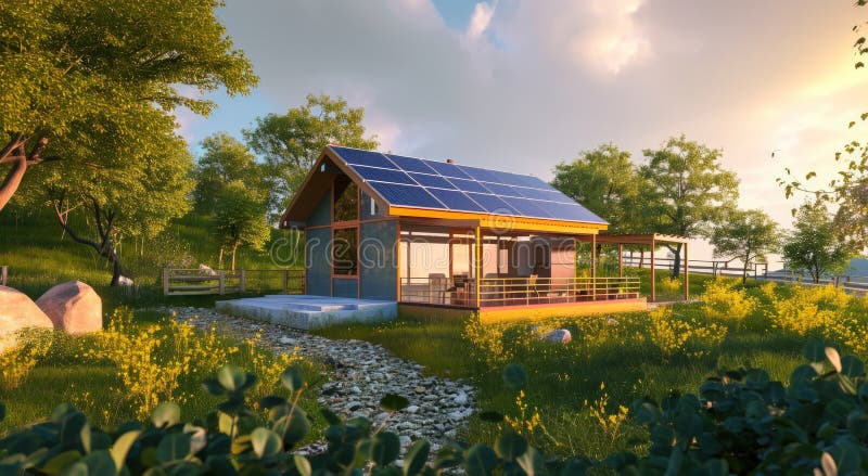 An Solar Powered Home on the Back of a Residential Property Stock Image ...