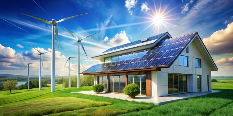 Solar Powered Home Energy a Modern House Stock Illustration ...