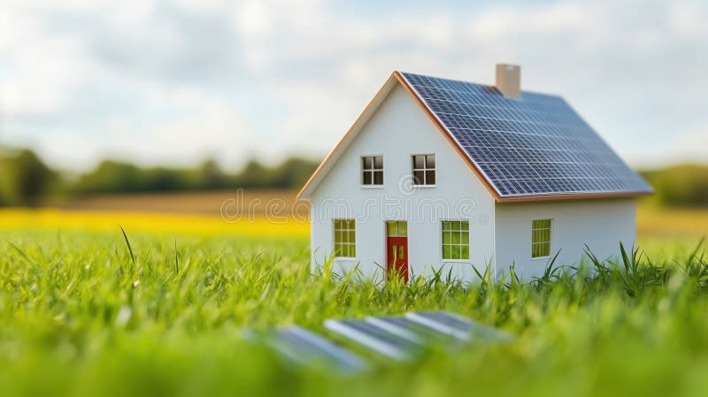 Solar-powered House in Green Field Stock Image - Image of investment ...
