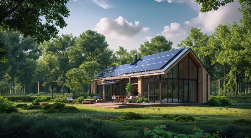 A Solar Powered House with Greenery Stock Image - Image of village ...