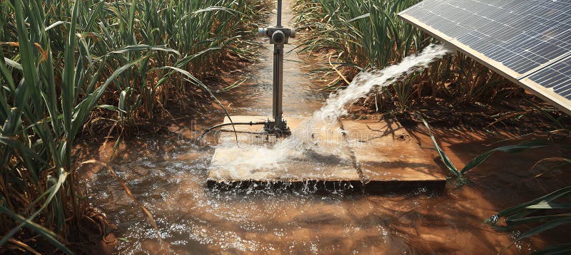 Solar Powered Irrigation System Pumping Water for Agriculture and Crop Cultivation in a Field ...