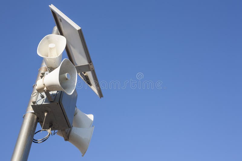 Megaphones on a pole stock photo. Image of communicate - 59003752