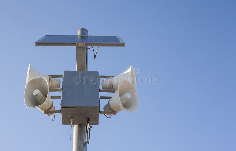 Megaphones on a pole stock photo. Image of communicate - 59003752