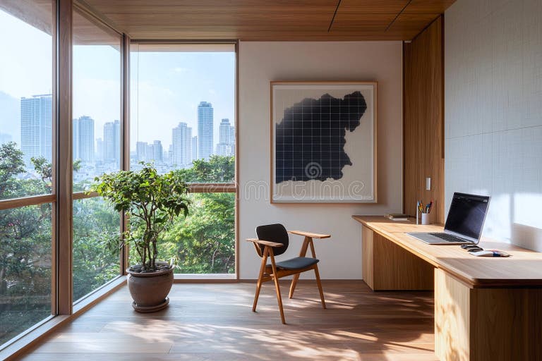 Solar Powered Modern Workspace with Minimalist Design and Sustainable ...