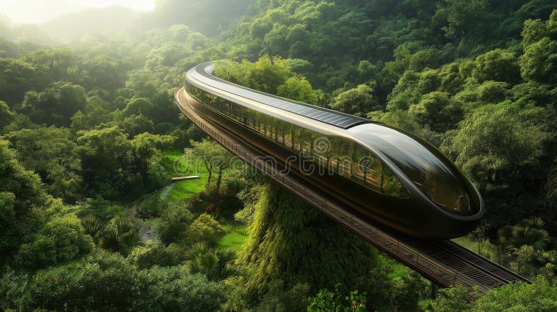 Solar-powered Monorail, Snaking through a Lush Green Valley Stock Image ...