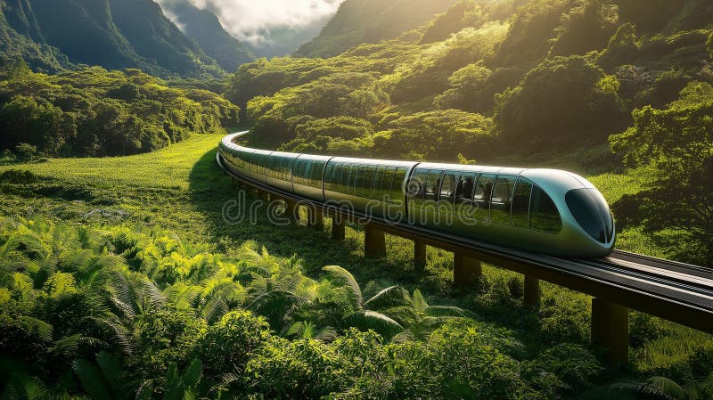 Solar-powered Monorail, Snaking through a Lush Green Valley Stock Photo ...
