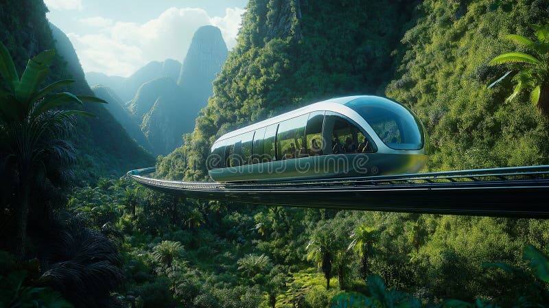 Solar-powered Monorail, Snaking through a Lush Green Valley Stock Photo ...